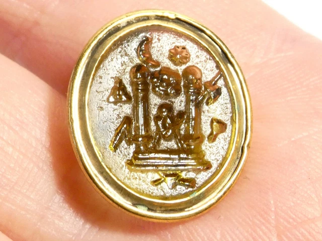 ANTIQUE MASONIC GOLD Mounted INTAGLIO Fob Seal Glass Matrix Devices ...
