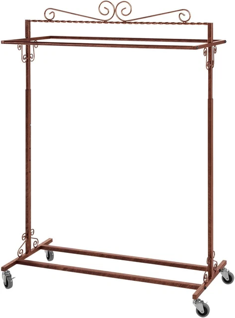 CLOTHING RACK BOUTIQUE Double Bar Rail Rolling Salesman Retail Bronze ...