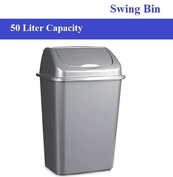 50L LARGE SWING Bin Dust Bin Grey Waste Bin Rubbish Bin Recycling Bin £ ...