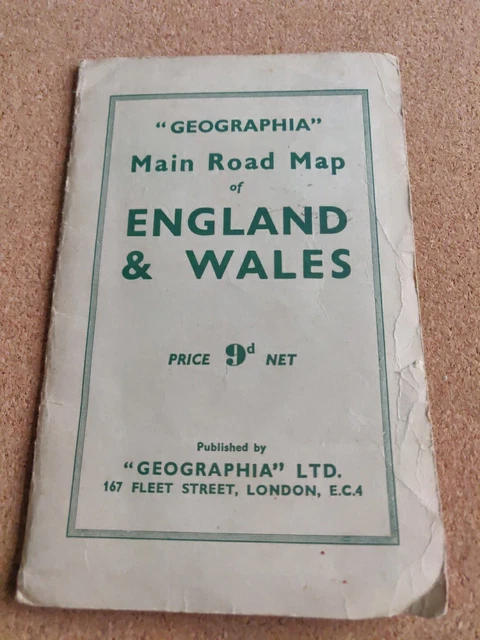 VINTAGE GEOGRAPHIA MAIN Road Folding Map of England & Wales (c1930 ...