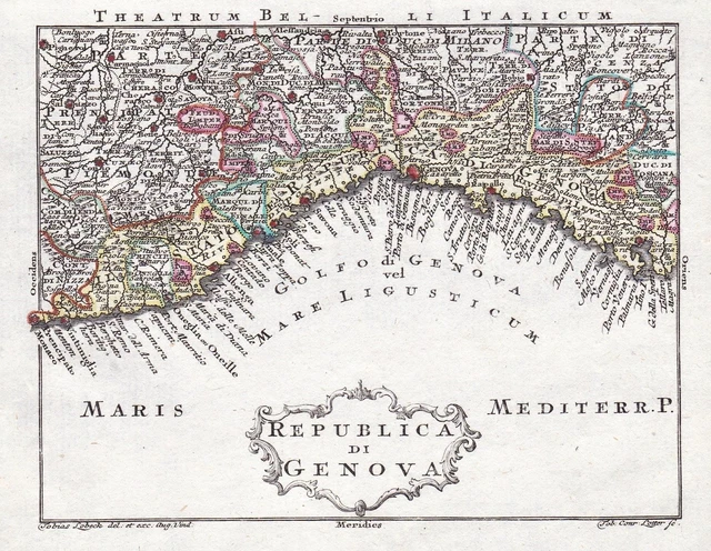 GENOVA GENUA LIGURIA Italia Carta Mappa Lotter Lobeck 1760 EUR 75,93 ...