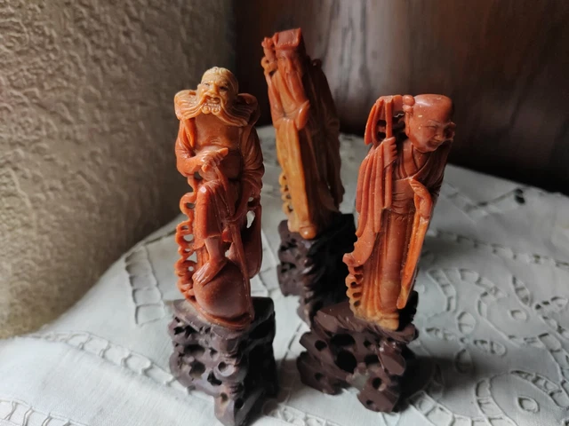 STATUETTES CHINOISES PIERRE dure "Les 3 sages" EUR 50,00 - PicClick FR