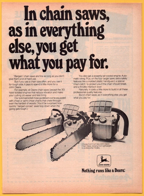 JOHN DEERE CHAIN Saw - Print Ad Poster Promo Art 1977 £11.55 - PicClick UK