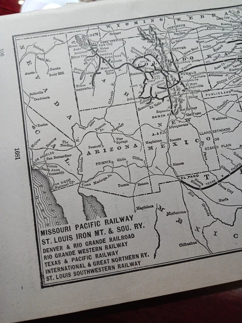 1906 TRAIN ROUTE Map MISSOURI PACIFIC RAILWAY St Louis Iron Mountain ...
