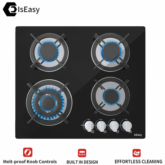 60CM GLAS GASKOCHFELD, 4 Flammig, Einbau Kochfeld Glas,Erdgas/Propangas ...