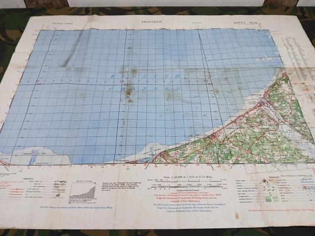 WW2 BATTLE OF NORMANDY map entitled "TROUVILLE" + HOULGATE, VILLERS-SUR ...