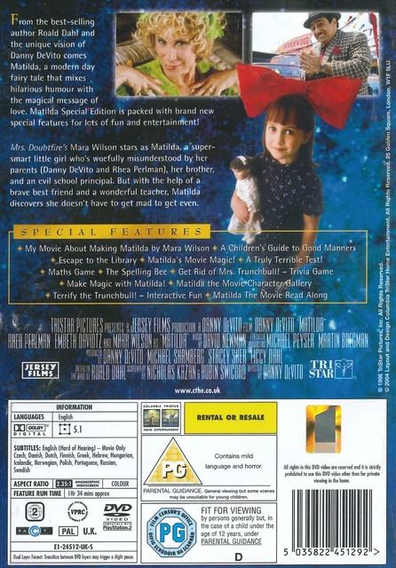 MATILDA (1996) SPECIAL Edition DVD, Danny DeVito, Rhea Perlman, Mara ...