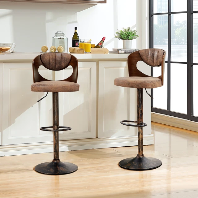 SET OF 2 Bar Stools Swivel PU Leather Kitchen Counter Adjustable Height ...