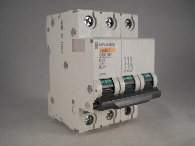 MERLIN GERIN MCB 63 Amp Triple Pole 3 Phase Breaker Type D 63A C60HD363 25736 EUR 33,87 ...