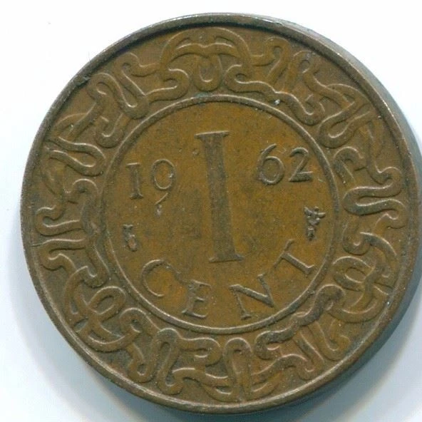 1 CENT 1962 SURINAME Netherlands Bronze Fish Colonial Coin #S10882C $2. ...