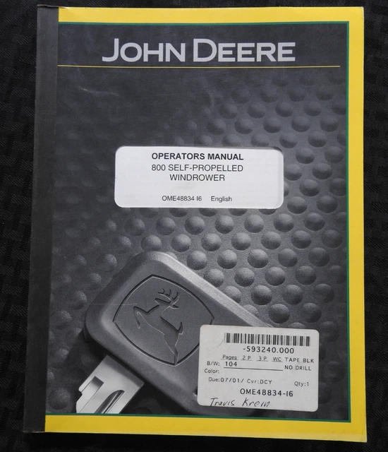1960'S JOHN DEERE Model 800 SELF-PROPELLED WINDROWER OPERATORS MANUAL ...