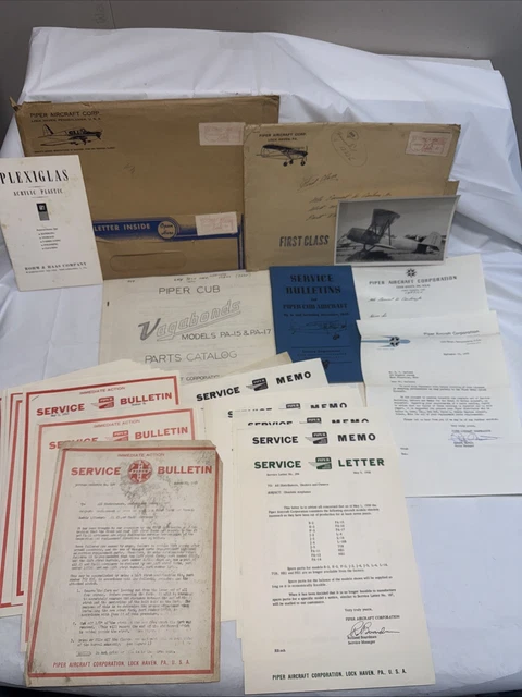 PIPER AIRCRAFT SERVICE Bulletins Letters Memos -Original 1940s 1950s ...