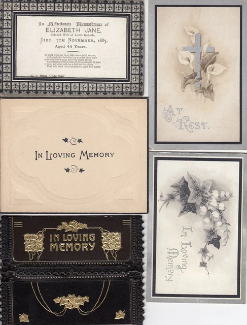 FIVE FUNERAL MEMORIAL cards, Victorian, Edwardian 1883 to 1925 Welsh £ ...