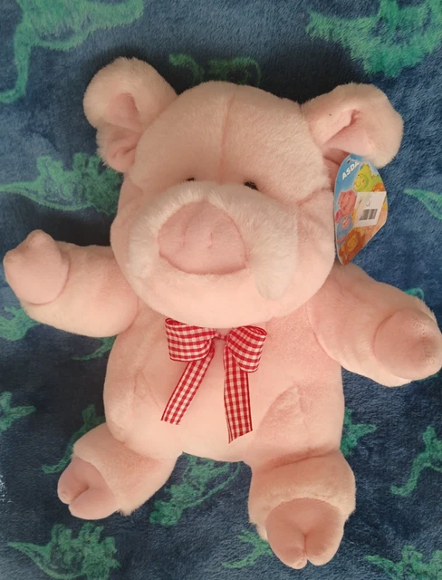 VINTAGE ASDA PENELOPE Pig Pink Soft Toy Comforter Plush Checked Bow ...