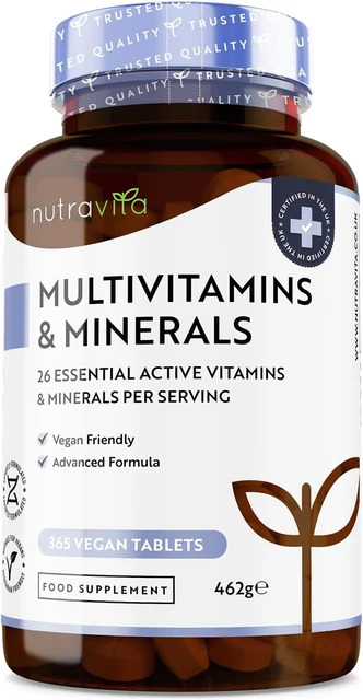 MULTIVITAMINS & MINERALS - 365 Vegan Multivitamin Tablets - 1 Year ...