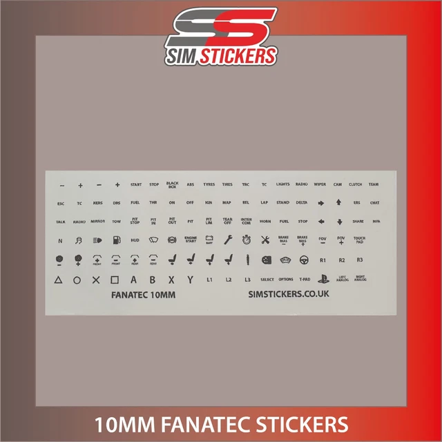 CLEAR/BLACK FANATEC 10MM Stickers for Various Simulator Wheel/Button ...