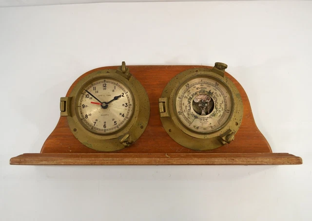 BRASS SHIPS CLOCK & Barometer Vtg Marine Maritime Boat Gauge PARTS ...