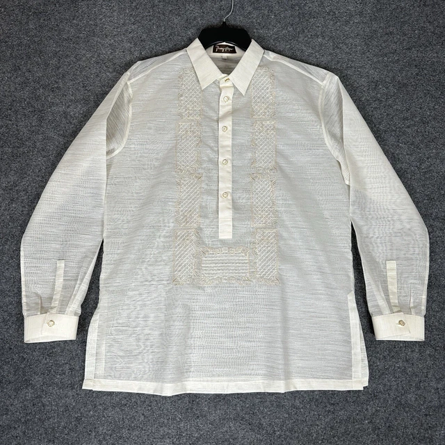 BARONG TAGALOG FILIPINO Shirt Mens XL Gold Sheer Dress Long Sleeve ...