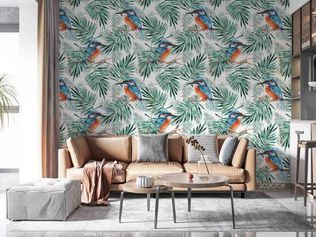 3D HAND DRAWN Green Leaf Bird Wallpaper Wall Murals Removable Wallpaper ...