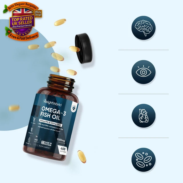 OMEGA 3 FISH Oil 1000mg | 400 Softgels | EPA & DHA Supplement £41.97 ...