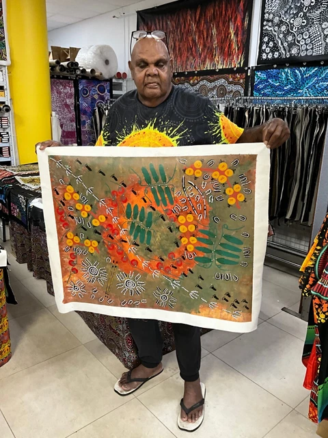 SANDY WALKER ABORIGINAL Artist Painting ALICE SPRINGS NT WALK ABOUT ...