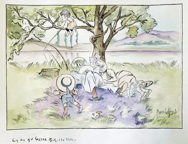 MARCEL PICARD - Angeln fishing Karikatur caricature Aquarell drawing ...