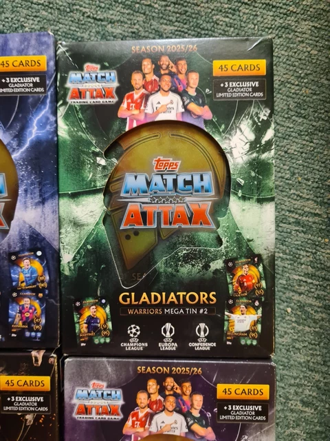 TOPPS MATCH ATTAX Season 2025/26 Gladiator Mega Tins x4 Numbers 1, 2, 3 ...