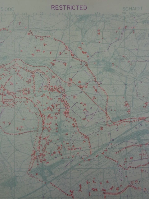 WW2 US MAP "SIEGFRIED LINE DEFENCE OVERPRINT" SCHAIDT, STEINFELD ...