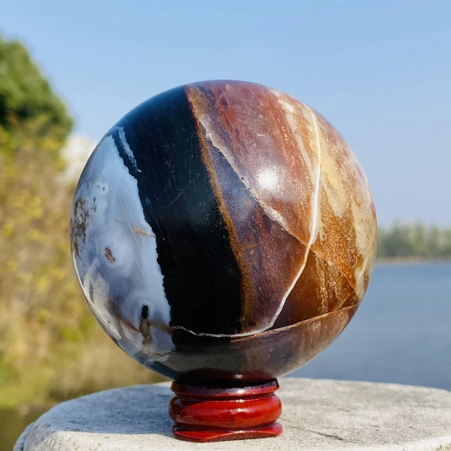 456G NATURAL AQUATIC Plant Agate Geode Ball Quartz crystal Aura Healing ...