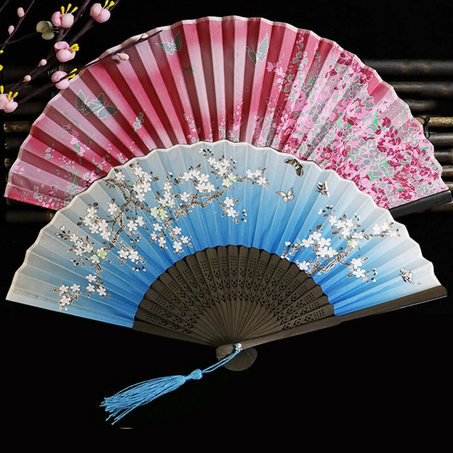 CHINESE STYLE SILK Folding Fan Hand Held Fans Dance Fans Wedding Party ...
