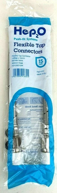 HEP2O FLEXIBLE TAP Connector Hose 1/2" x 15mm x 300mm 1 x Pair HD125E ...
