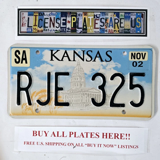 2002 KANSAS LICENSE Plate 🔥Free📬🔥 Rje 325 ~ Ks Wheat / Capitol Graphic ...