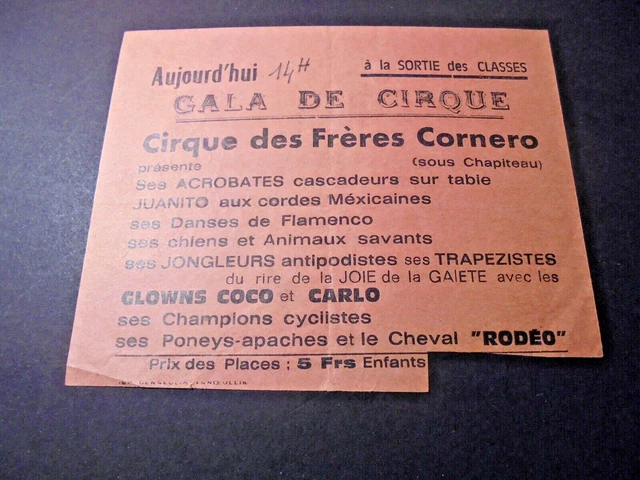 PUBLICITÉ AFFICHETTE CIRQUE DES FRÈRES CORNERO circus circo n affiche ...