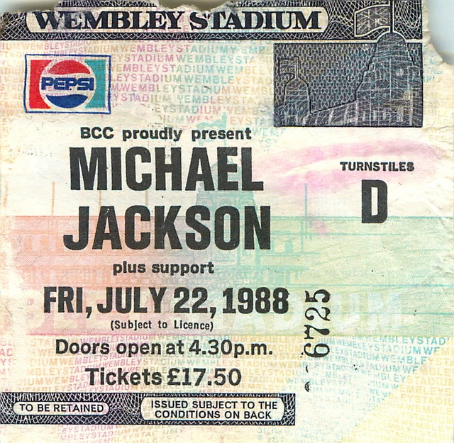 VINTAGE CONCERT TICKET - Michael Jackson Wembley Stadium Bad Tour 1988 ...