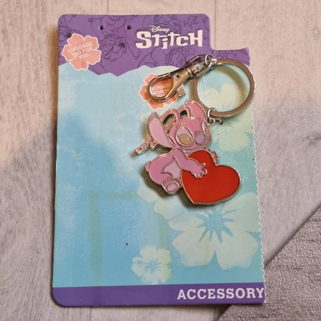 DISNEY ANGEL (STITCH) Pink Enamel Keyring Bag Charm Heart Lobster Clip ...