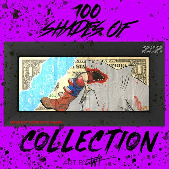 60/100 THE KING Shark DC comics art par WIZ art en argent réel 1 $ HOBO ...