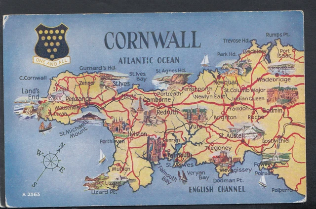MAPS POSTCARD - Map Showing Cornwall RS19290 £2.39 - PicClick UK