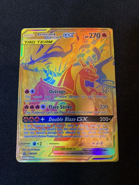 RESHIRAM CHARIZARD GOLD GX Pokemon Charizard Square Cut Miscut Error ...