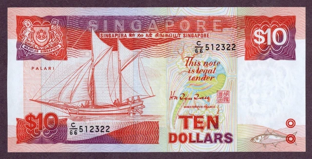 SINGAPUR 10 DOLLARS Banknote 1988 Zustand I UNC FDS S/N C66/512322 P ...