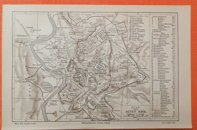 ROM EWIGE STADT Plan Altes Rom Kaiserforen Umgebung Colosseum LANDKARTE ...