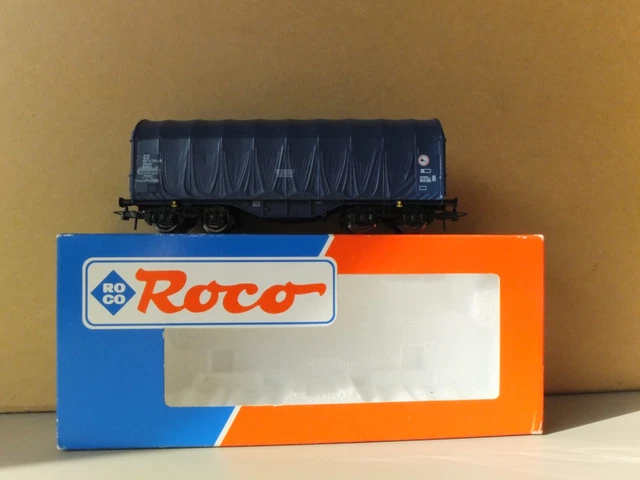 ROCO HO 46914 DB bogie navy blue tarpaulin covered wagon. Superb in ...