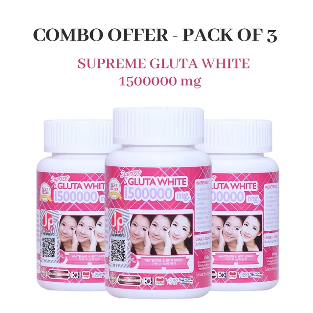 3X SUPREME GLUTA White 150000mg. Glutathione Skin Whitening 30 Softgel ...