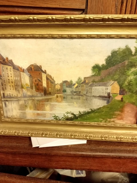 TABLEAU ANCIEN HUILE sur toile signé inondations namur a déchiffer EUR 70,00 - PicClick FR