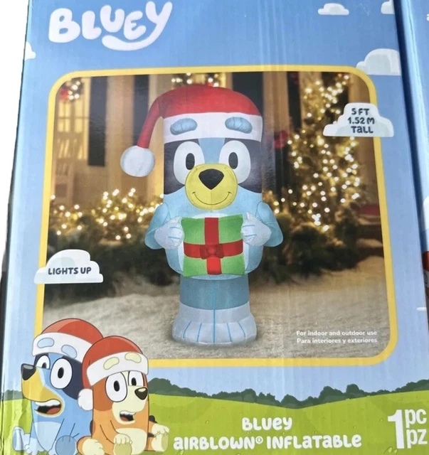 5' GEMMY BLUEY Airblown Yard Inflatable Lights Up With Present ...
