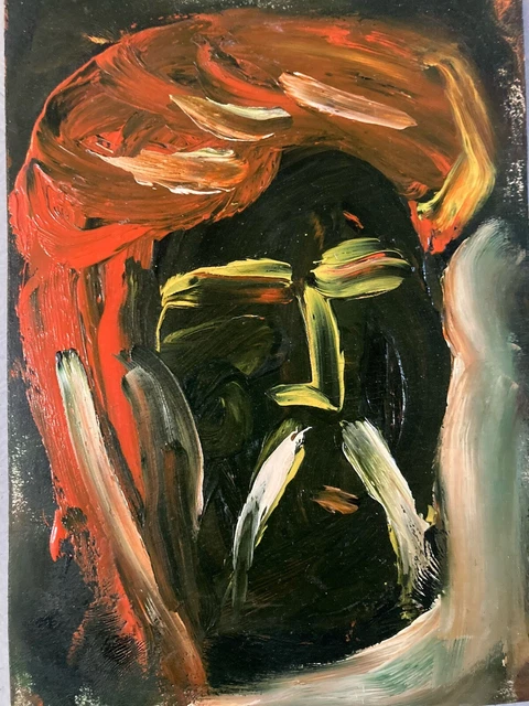 SCHÖN GEMÄLDE ÖL Karton Porträt Bart Expressionistisch 1960 Art Brut ...