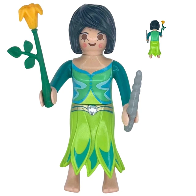 PLAYMOBIL FIGURINE FÉE verte fleur baguette médiévale chevalier magie ...
