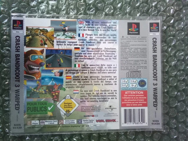 PS1 - CRASH Bandicoot 3 Wraped - COVER Arrière - PS1 PLAYSTATION EUR 1 ...