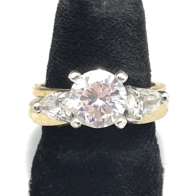 VINTAGE SIGNED A 18K GE Gold Plated Wedding Band Set Cubic Zircoina ...