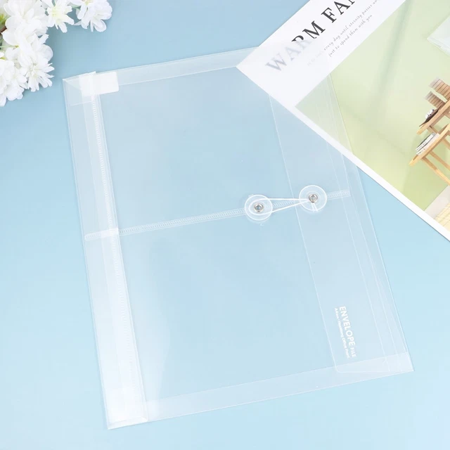 10PCS PLASTIC ENVELOPES with String Closure Clear Document Organizer ...