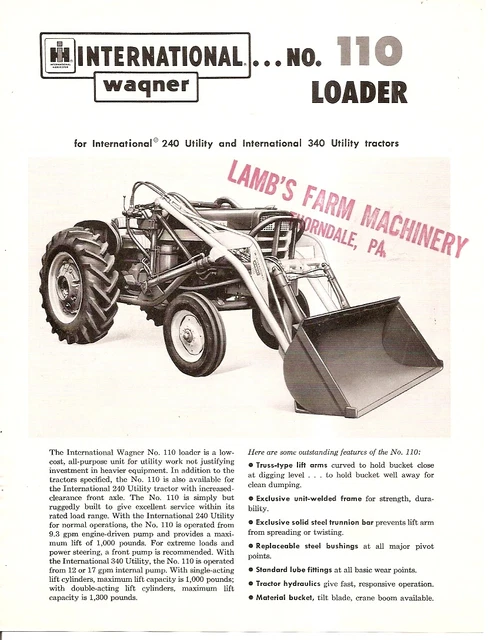 EQUIPMENT BROCHURE - IH - Wagner - 110 - Loader for 240 340 Tractor ...
